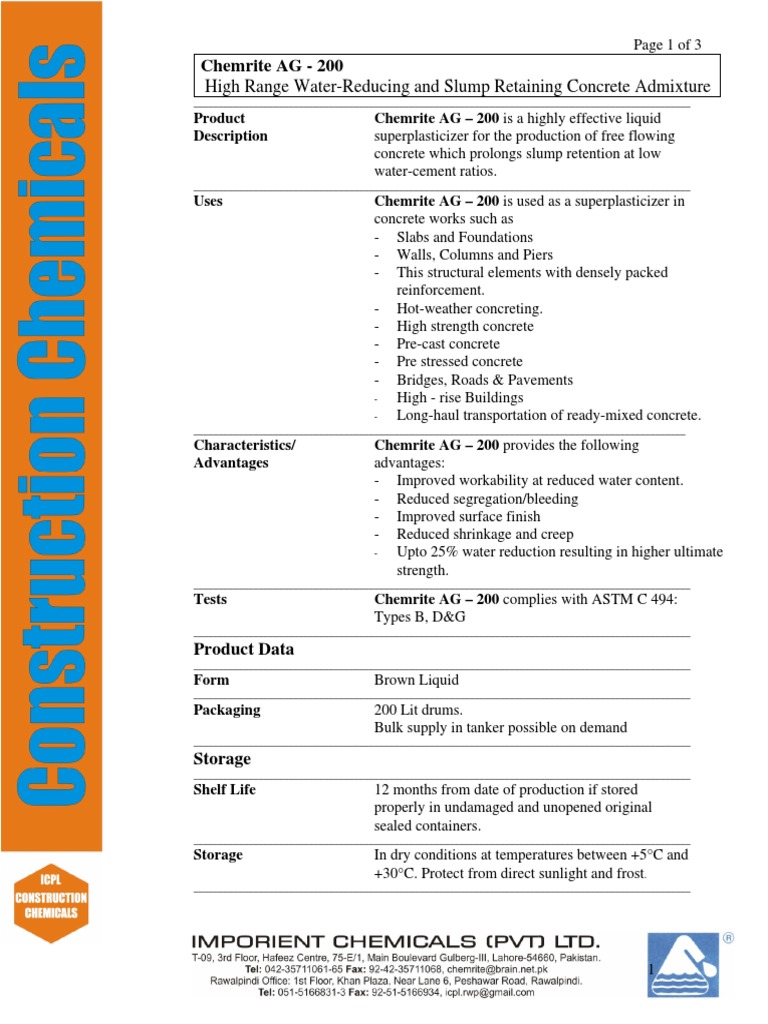 Chemrite AG 200 | PDF | Industries | Concrete
