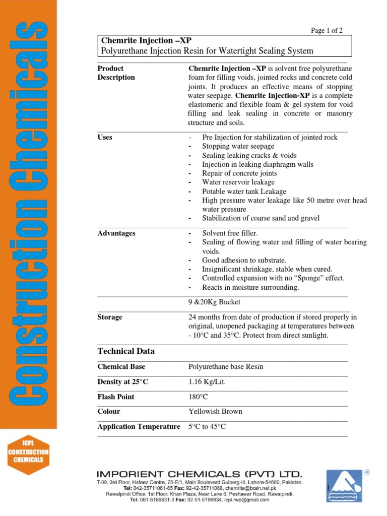 Chemrite Injection XP | PDF | Concrete | Soil Mechanics