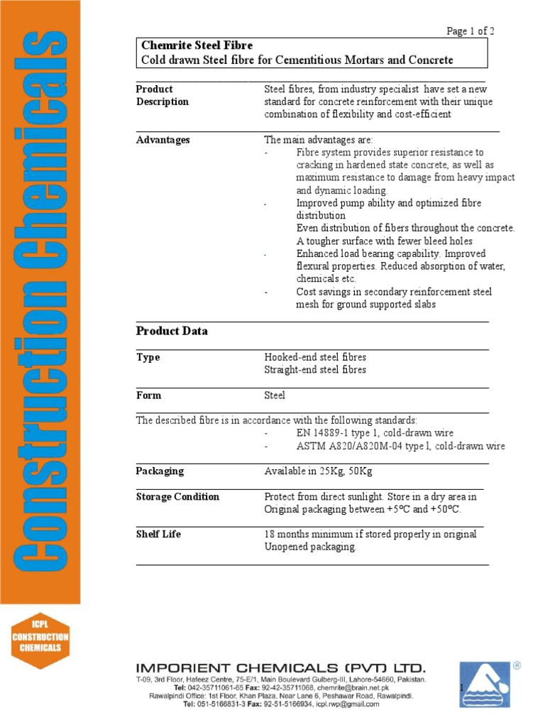 Chemrite Steel Fibre | PDF | Fibers | Concrete