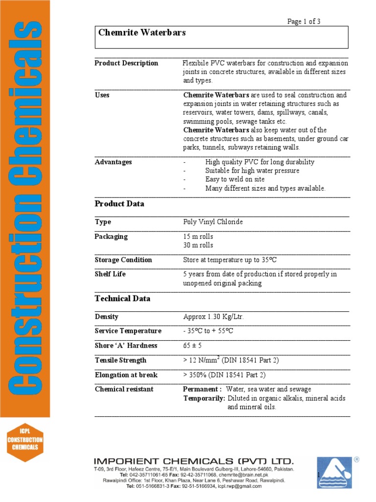 Chemrite Waterbars for Construction Joints | PDF | Polyvinyl Chloride ...