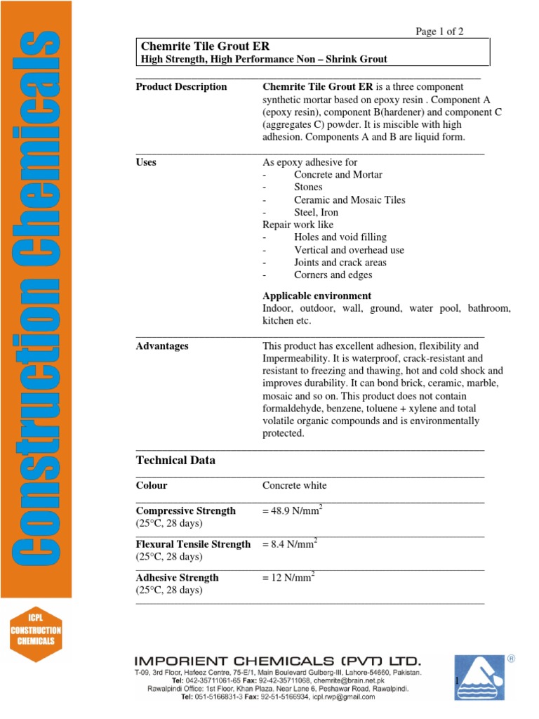 Chemrite Tile Grout ER | PDF | Epoxy | Tile
