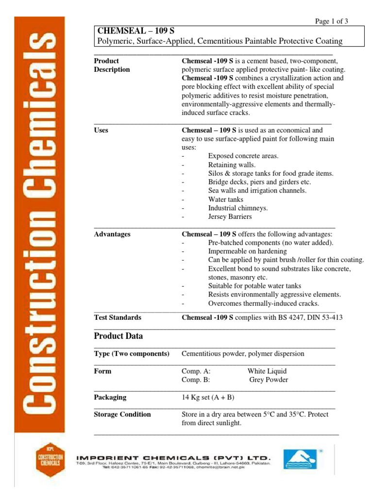 Chemseal - 109 S | PDF | Paint | Concrete