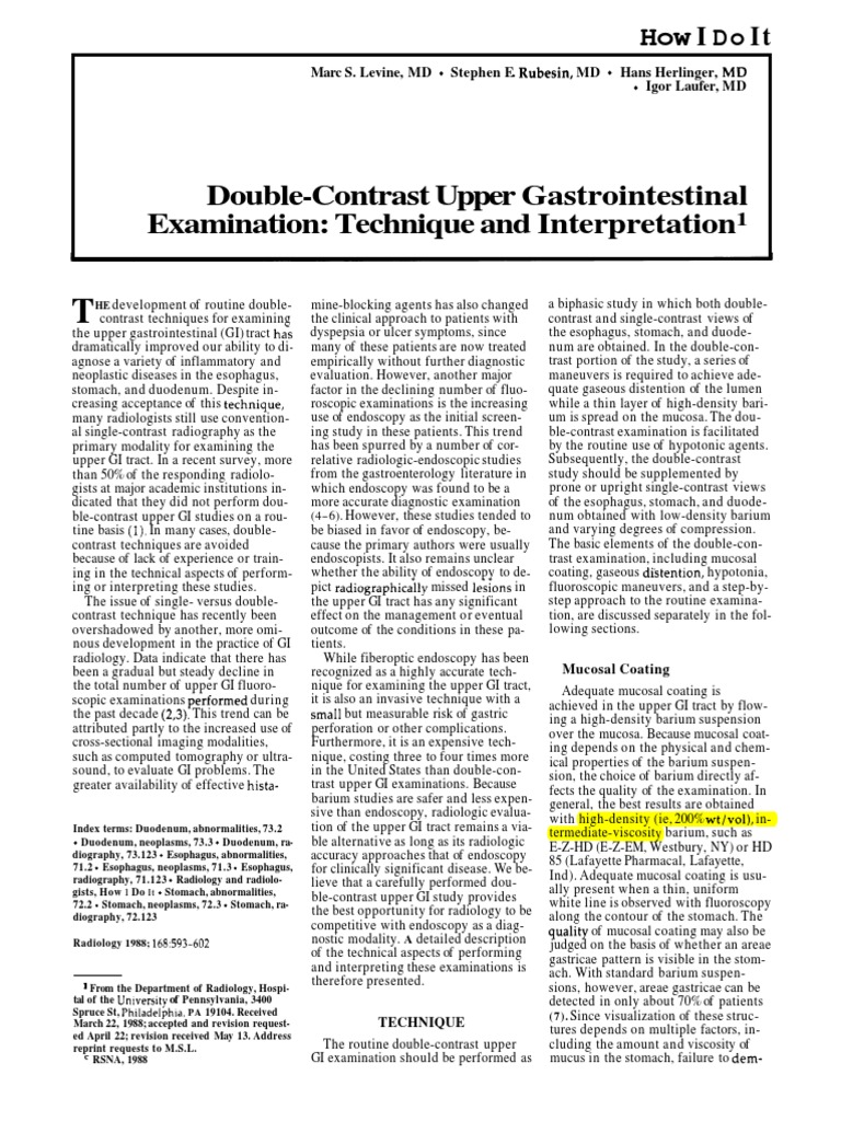 Double Contrast Upper GI Examination - Technique and Interpretation PDF ...