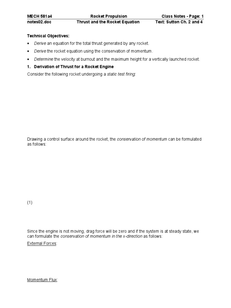 MECH 581a4 Rocket Propulsion Class Notes - Page: 1 Notes02.doc Thrust ...