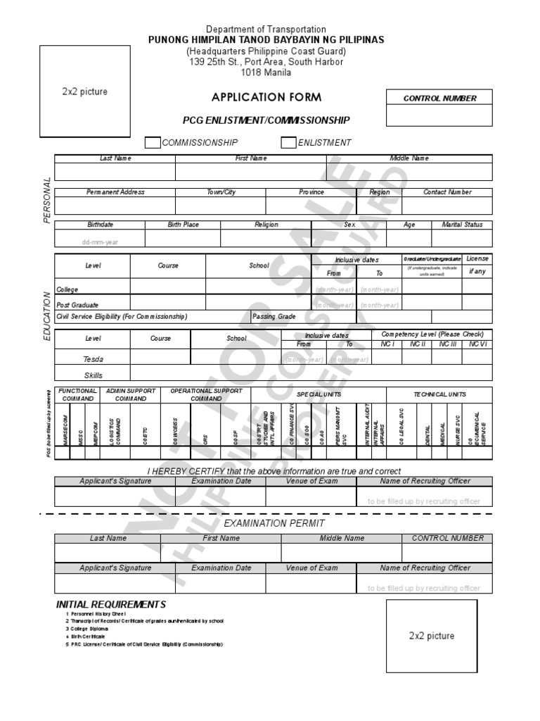 Application Form: PCG Enlistment/Commissionship | PDF | Educational Stages
