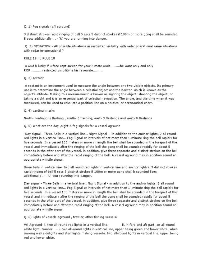 2ND MATE ORAL QUESTIONS - FUNCTION ONE Most Asked Questions | PDF ...