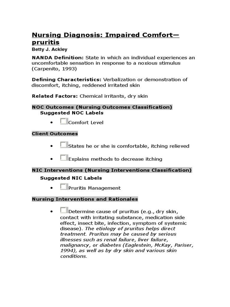 Impaired Comfort Pruritis | PDF | Dermatitis | Topical Medication