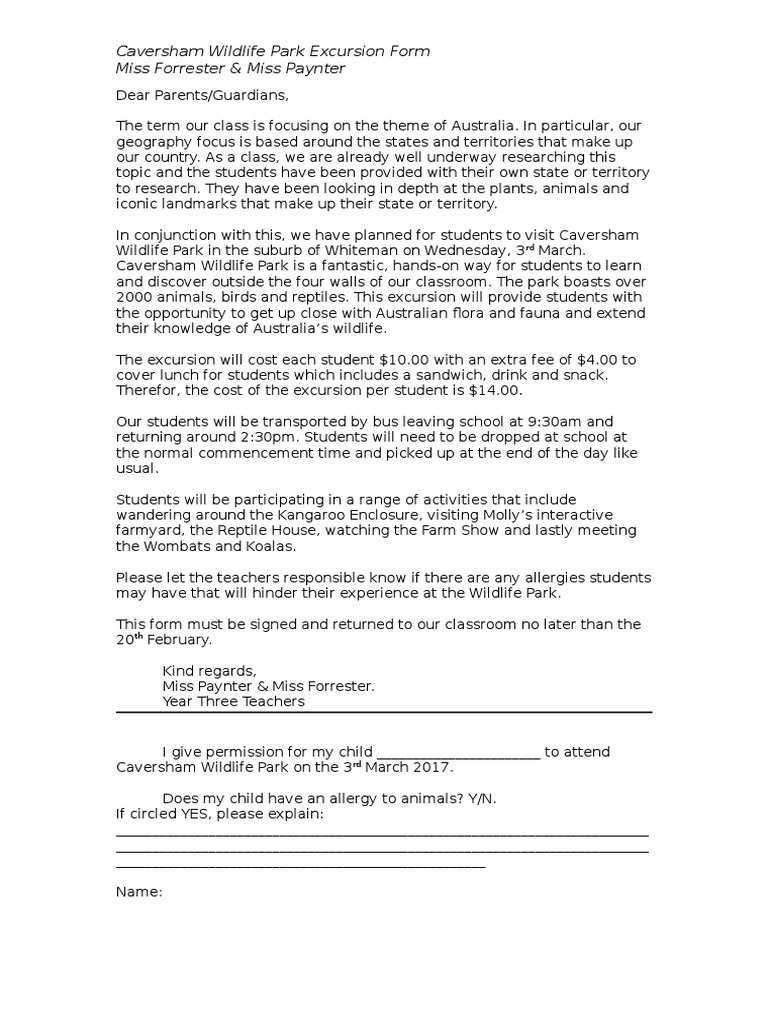 Excursion Form | PDF