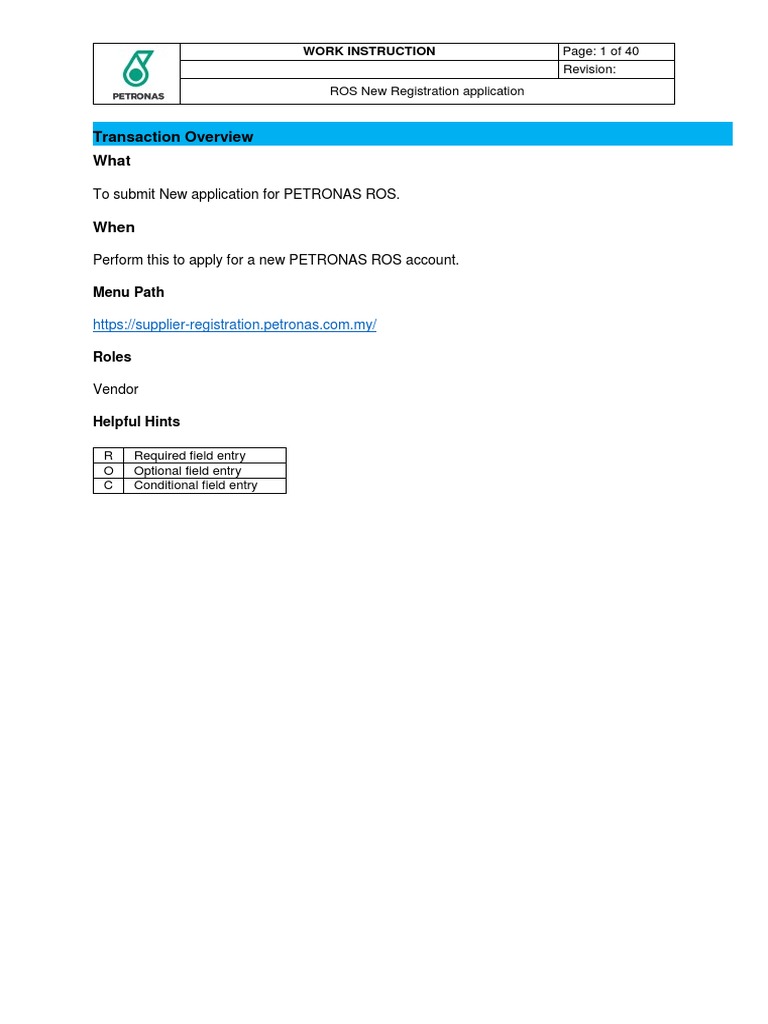 PETRONAS ROS New Registration Guide | PDF | Identity Document | Malaysia