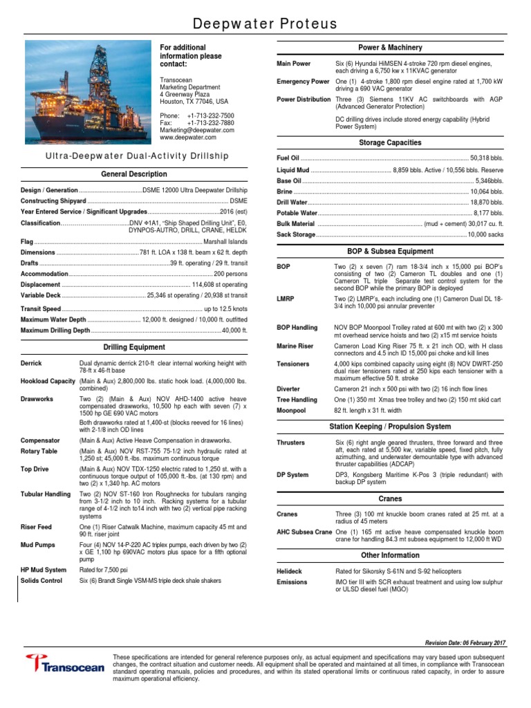 Deepwater Proteus | PDF | Horsepower | Diesel Engine