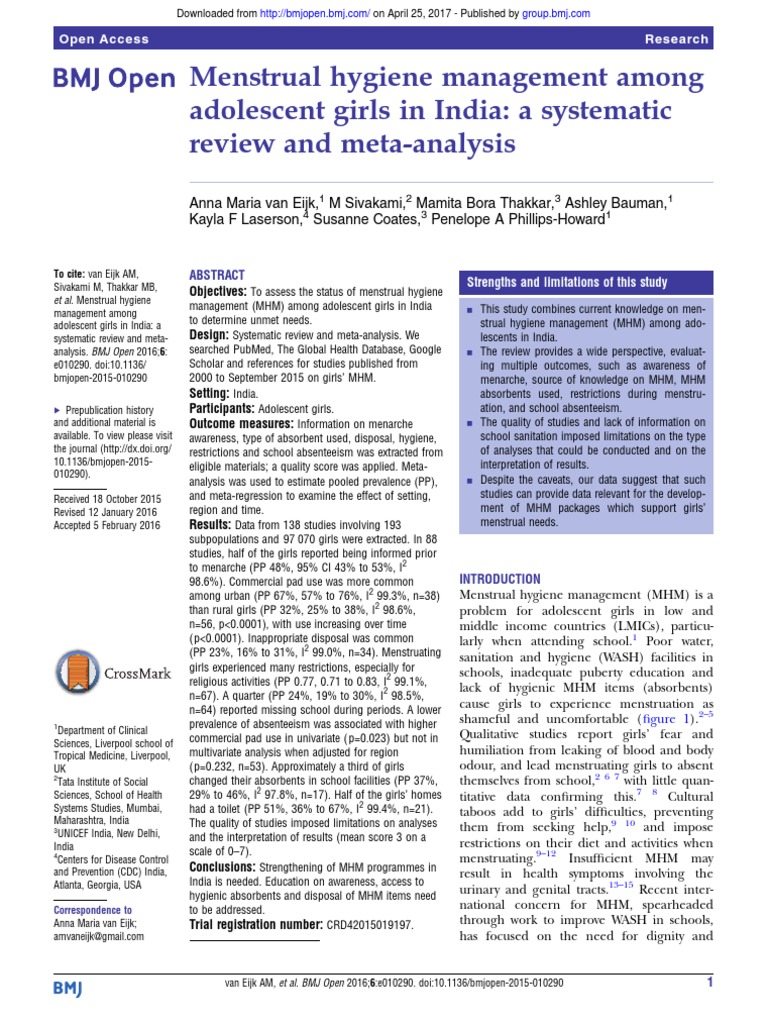 Menstrual Hygiene Management Among | Menstruation | Science