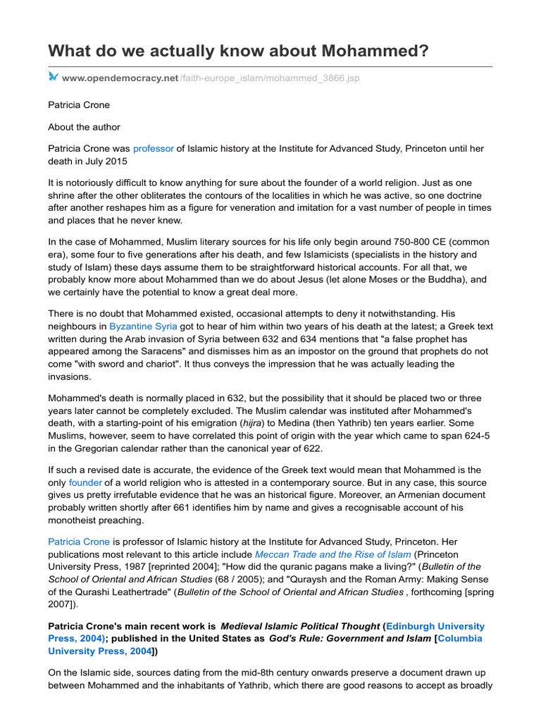 What Do We Actually Know About Mohammed | PDF | Monotheism | Muhammad