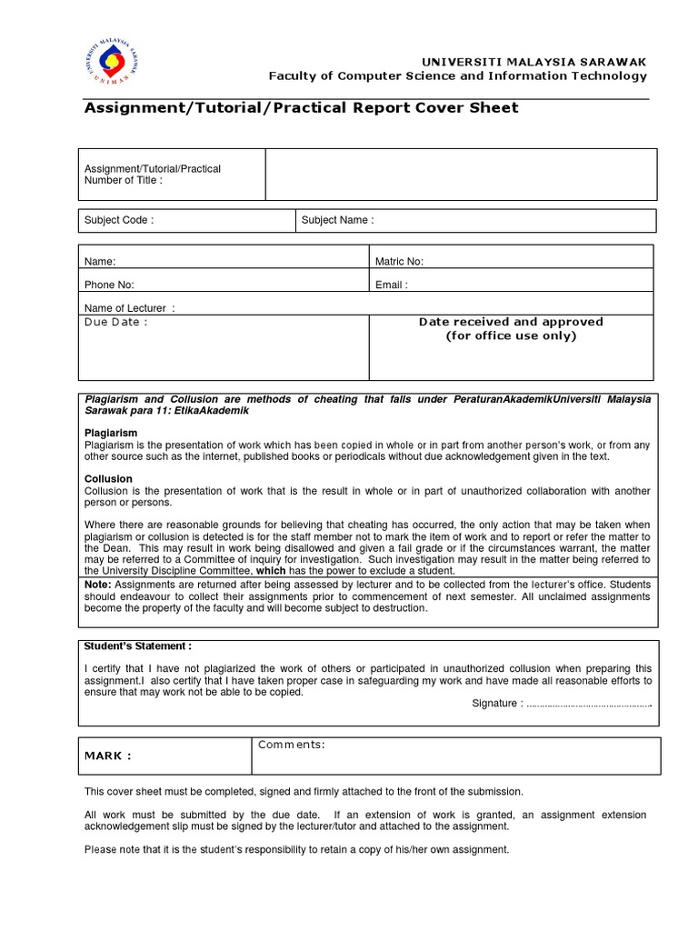 Assignment/Tutorial/Practical Report Cover Sheet | PDF | Plagiarism | Security