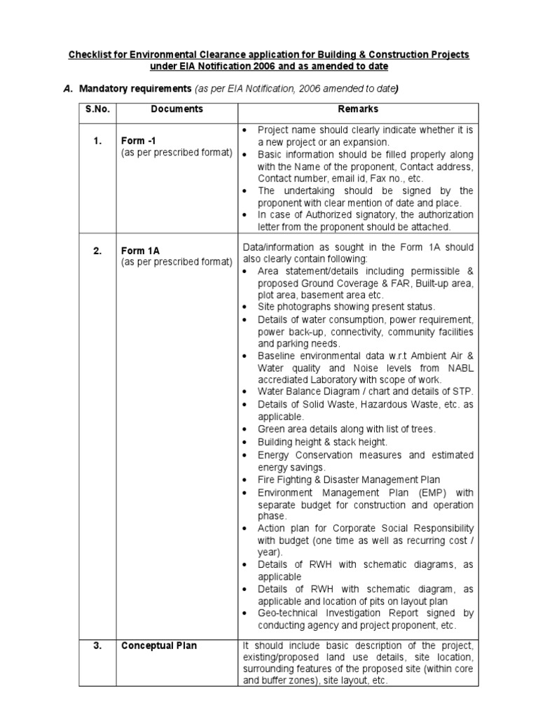 Checklist For EC Applications | PDF | Environmental Impact Assessment ...