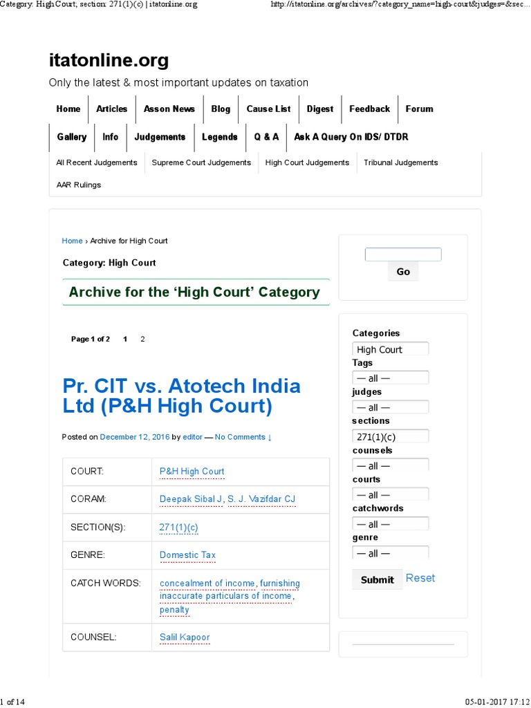Pr. CIT vs. Atotech India LTD (P&H High Court) | PDF | High Court Of ...