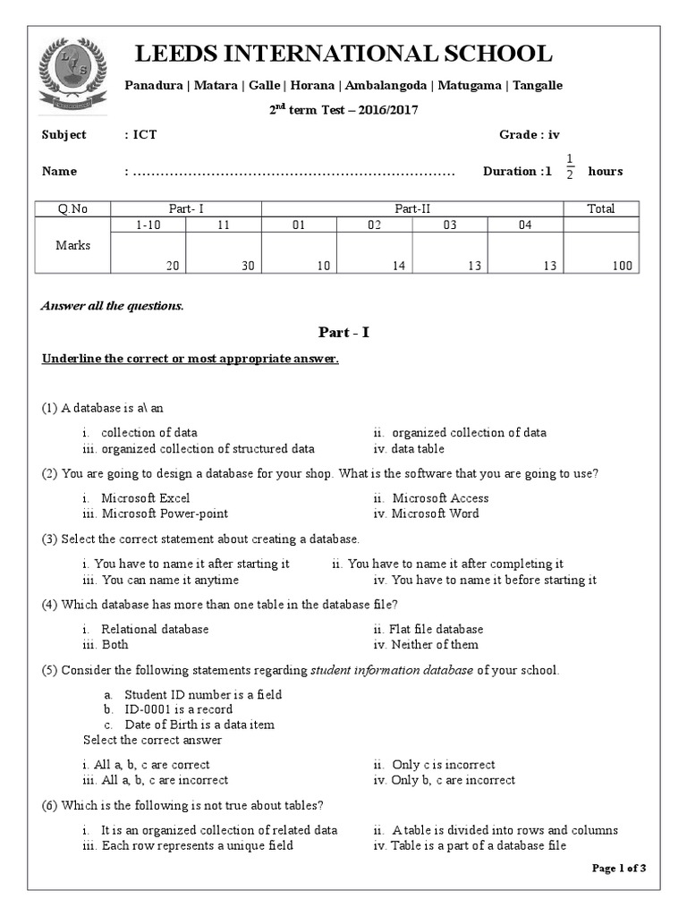 2nd Term Test Paper-ICT - KS4 - Copy | Comma Separated Values | Table ...