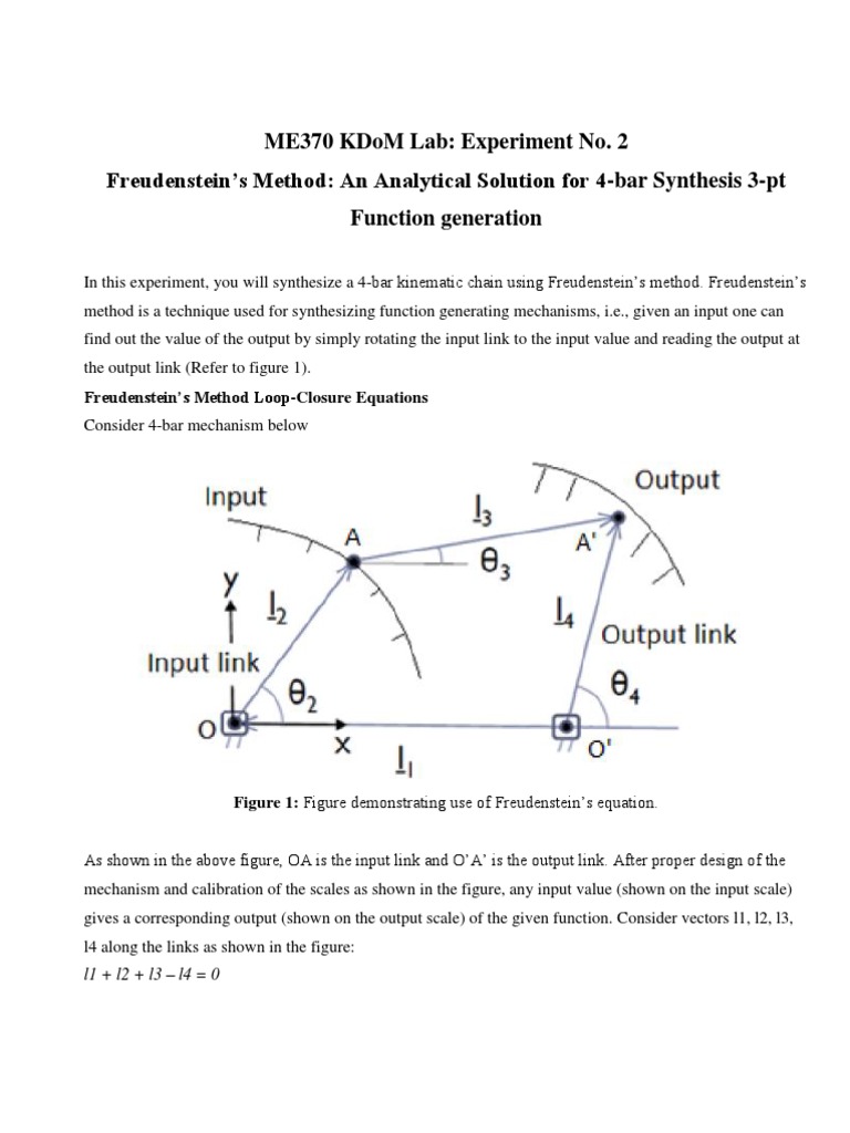 Freudenstein's Method for 4-Bar Synthesis | PDF | Function (Mathematics ...