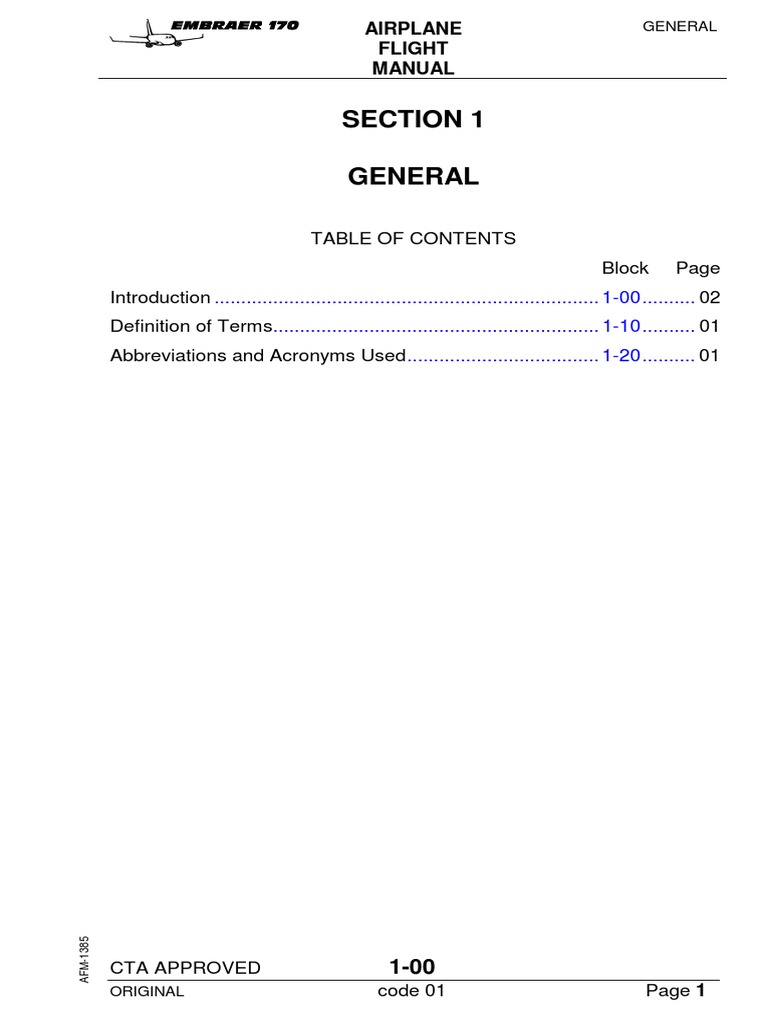 Afm Embraer 170 General 1385 003 Faa Section01 | PDF
