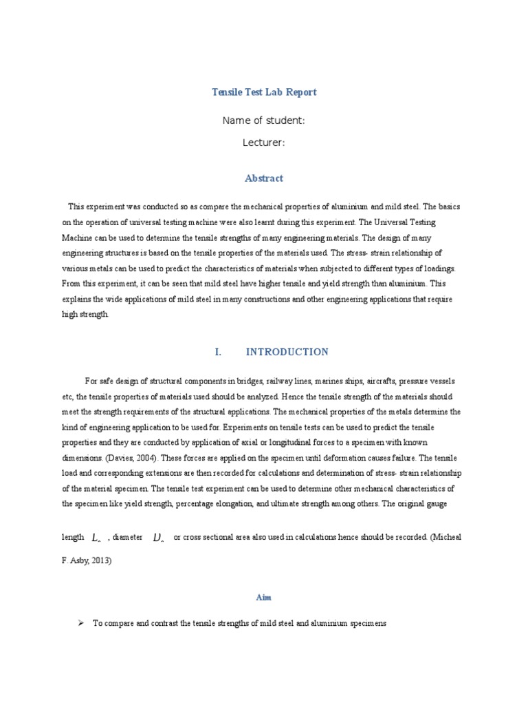 Tensile Test Lab Report | PDF