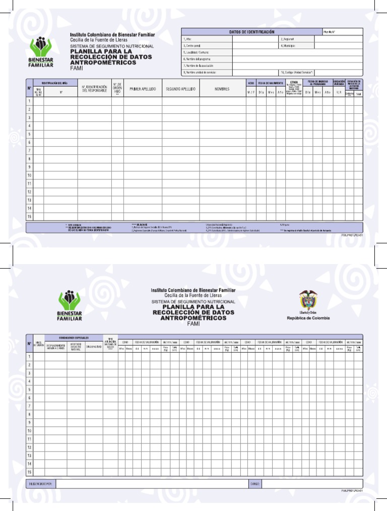 Planilla para La Recoleccion de Datos Antropometricos FAMI PDF | PDF