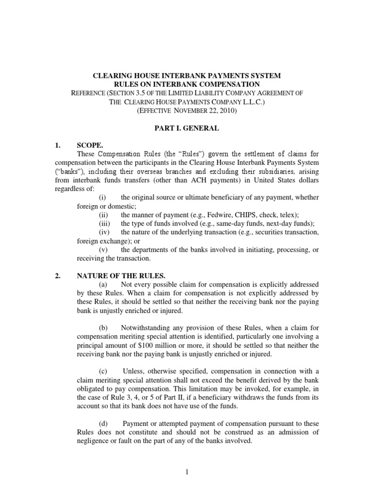 CHIPS Interbank Compensation Rules | PDF | Indemnity | Federal Deposit ...