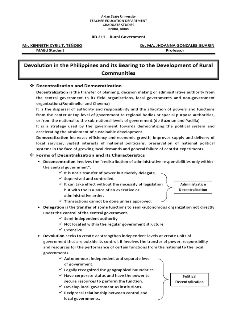 Local Governments and Devolution in The Philippines | PDF | Devolution ...