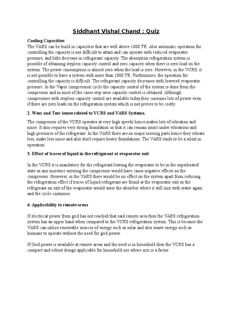 VCRS vs VARS: Refrigeration Systems Explained | PDF | Refrigeration ...