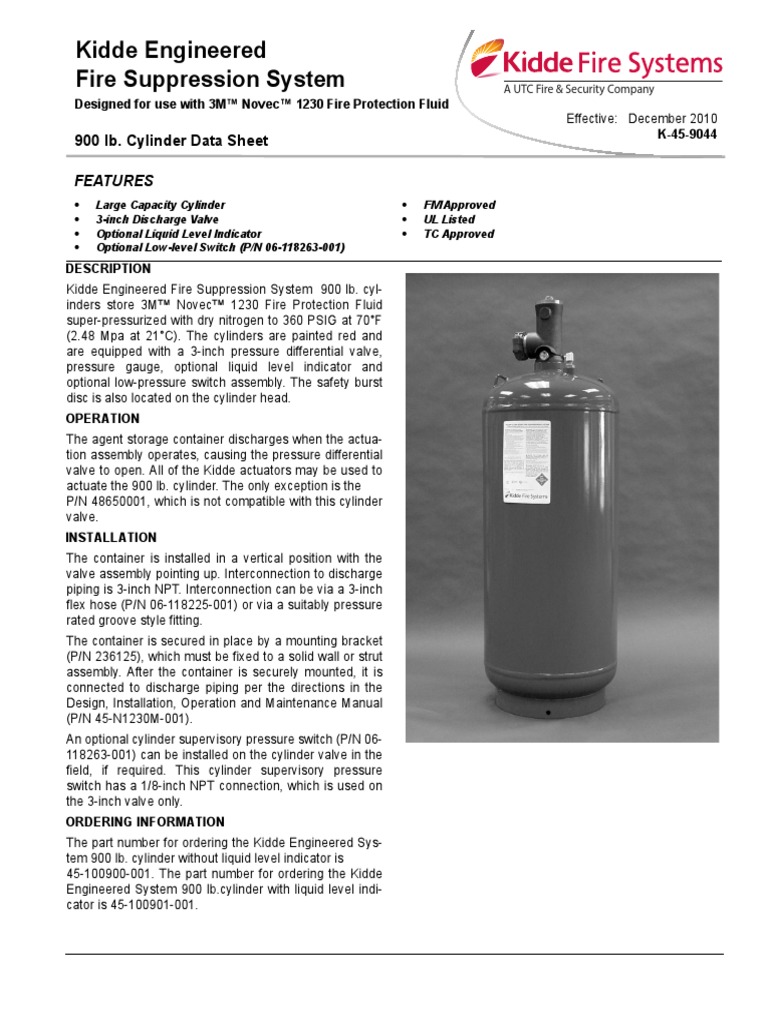 Kidde Engineered Fire Suppression System: 900 Lb. Cylinder Data Sheet ...