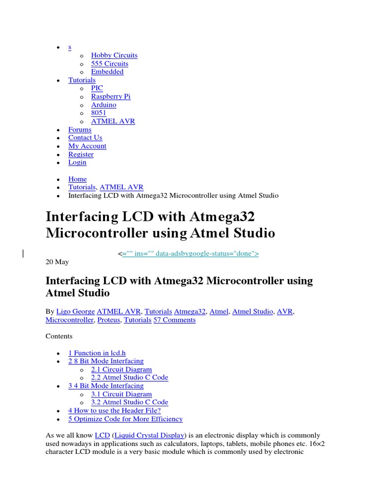 Interfacing LCD With Atmega32 Microcontroller Using Atmel Studio | PDF | Liquid Crystal Display ...