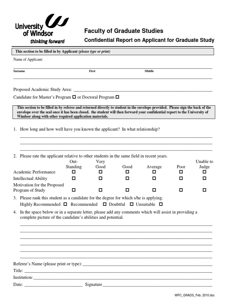 Grad Confidentail Report Form - Feb 2010 | PDF