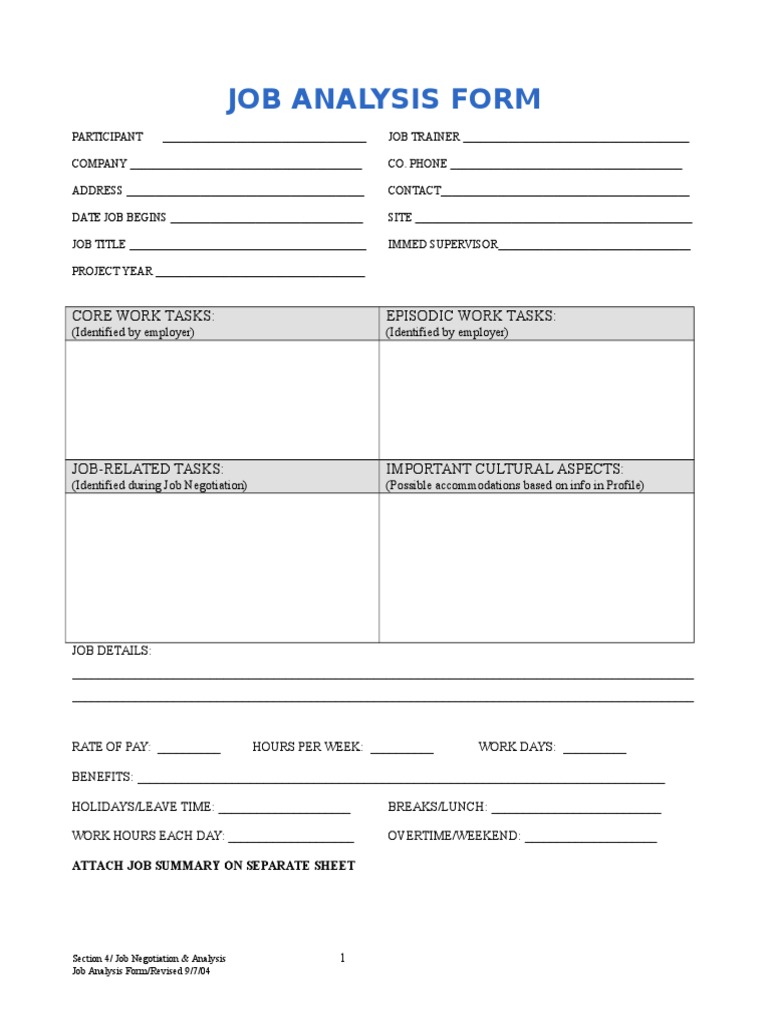 TACE Job Analysis Form | PDF | Working Time | Employment