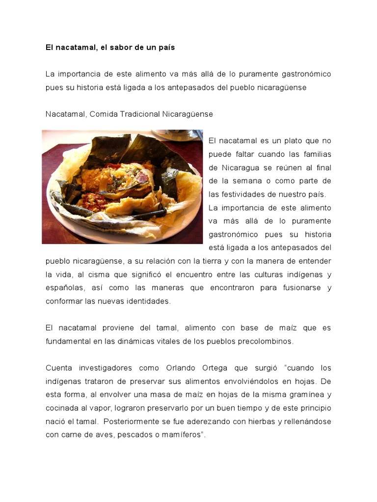 Origen y tradición del nacatamal nicaragüense | PDF | Cocina | Alimentos
