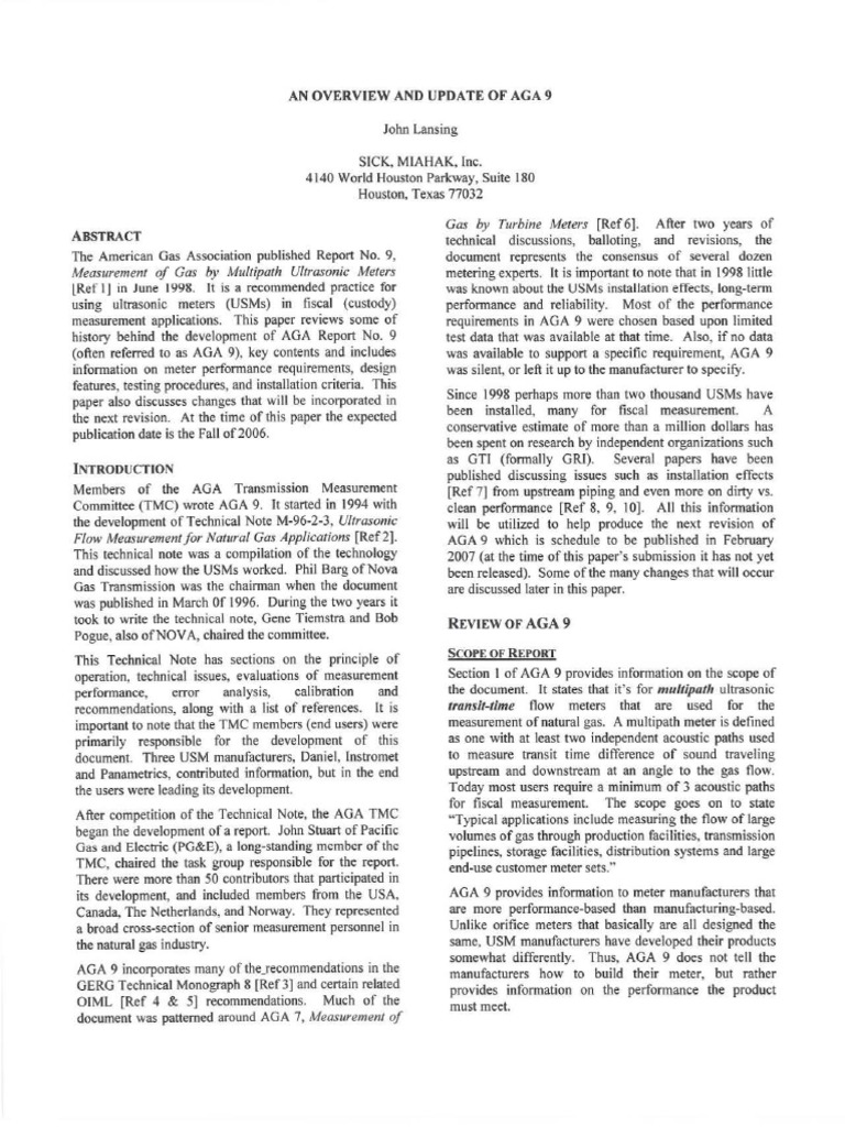 An Overview and Update of Aga 9 | PDF | Calibration | Flow Measurement