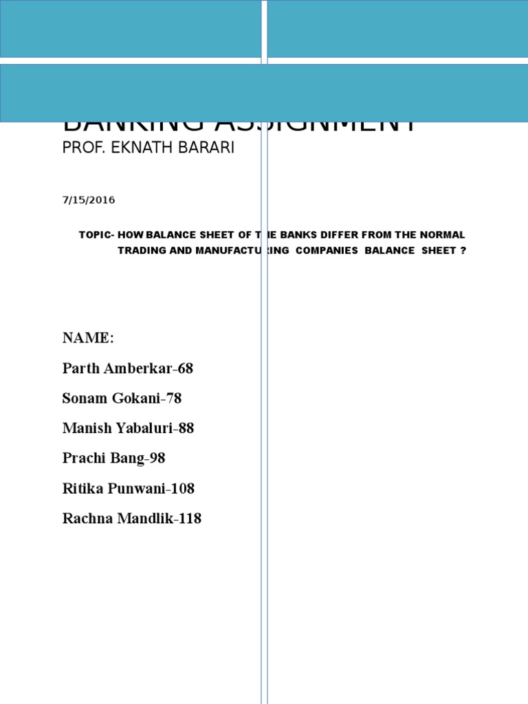 Banking Assignment: Prof. Eknath Barari | PDF | Balance Sheet ...