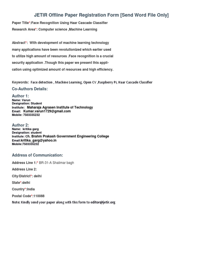 JETIR Offline Paper Registration Form (Send Word File Only) : Co ...