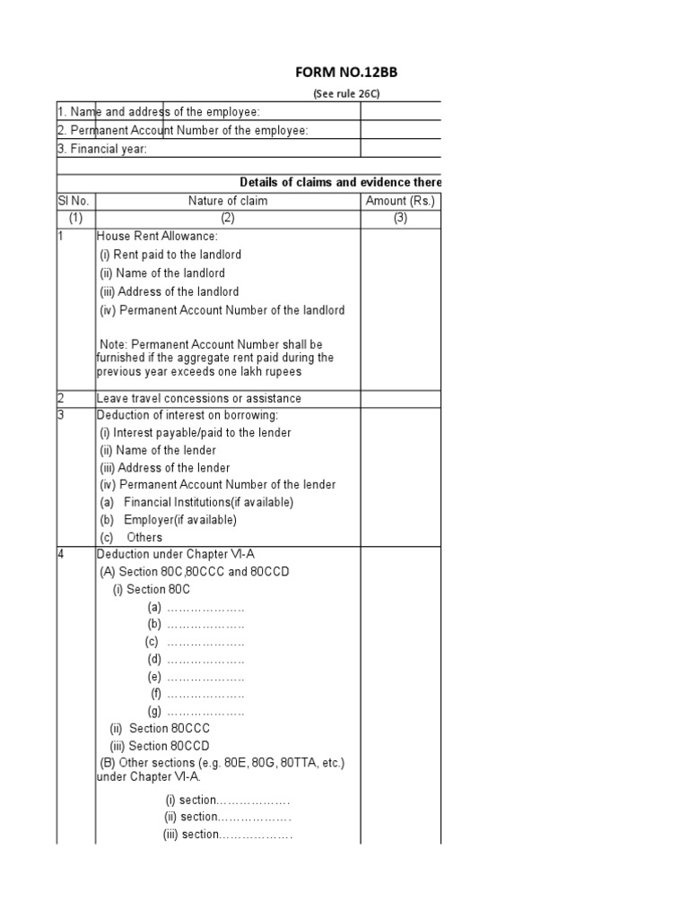 Form No.12Bb: Details of Claims and Evidence Thereof | PDF