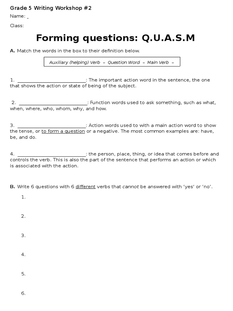 Grade 5 Q.U.A.S.M Writing Workshop | PDF