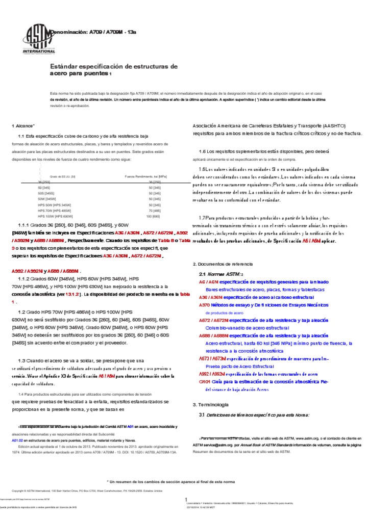 Astm A709 Español | PDF | Acero | Sólidos cristalinos