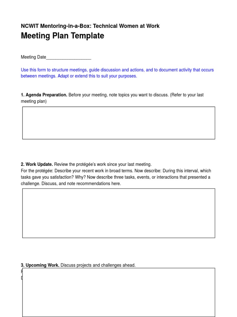 Meeting Plan Template: NCWIT Mentoring-in-a-Box: Technical Women at ...