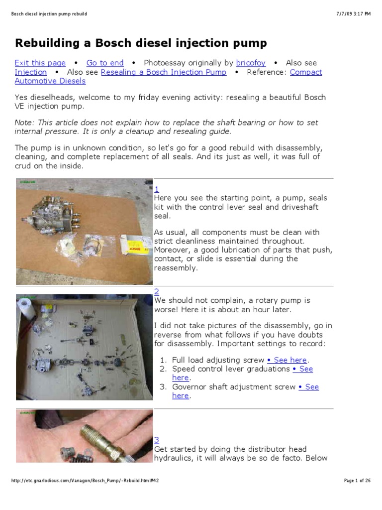Bosch Diesel Injection Pump Rebuild | PDF | Diesel Engine | Pump