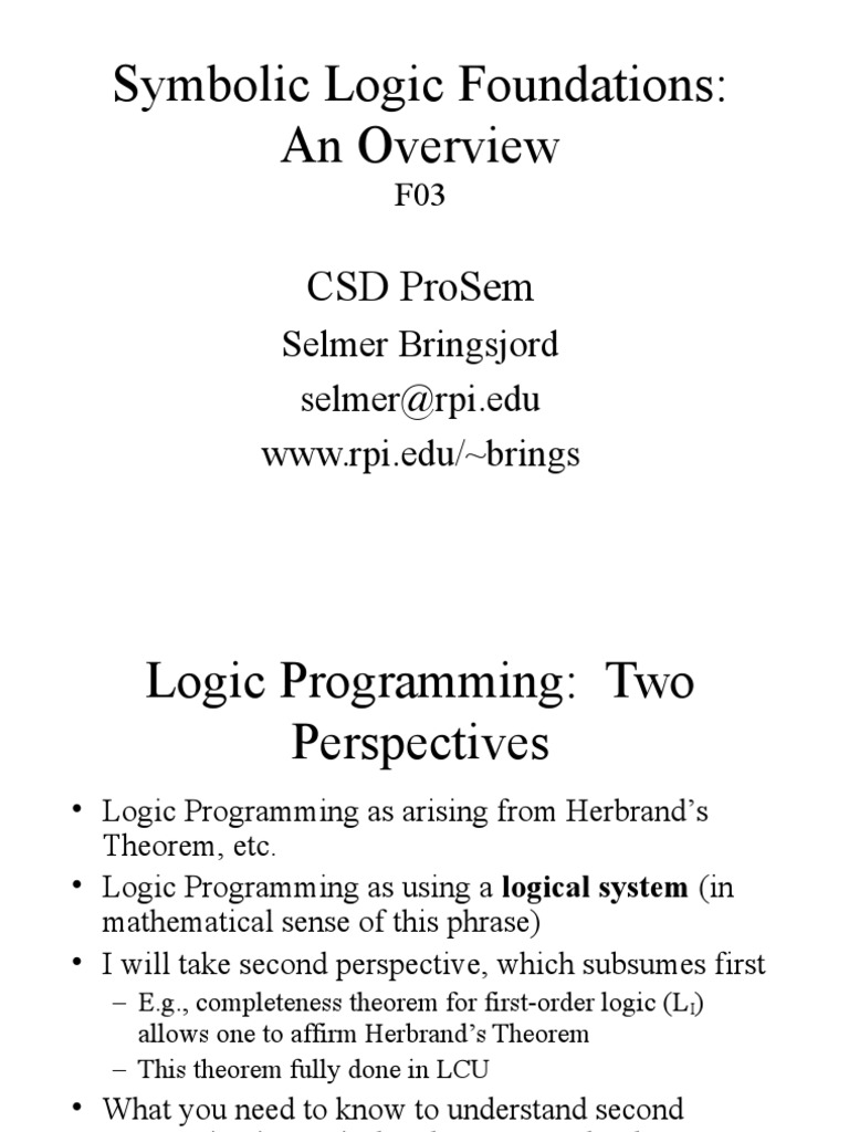 Logic Overview | PDF | Mathematical Logic | First Order Logic
