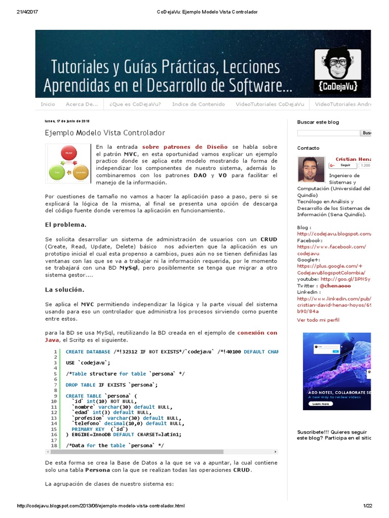 Ejemplo Modelo Vista Controlador - CoDejaVu | PDF | Modelo – Vista ... Ejemplo Modelo Vista Controlador - CoDejaVu | PDF | Modelo – Vista ...
