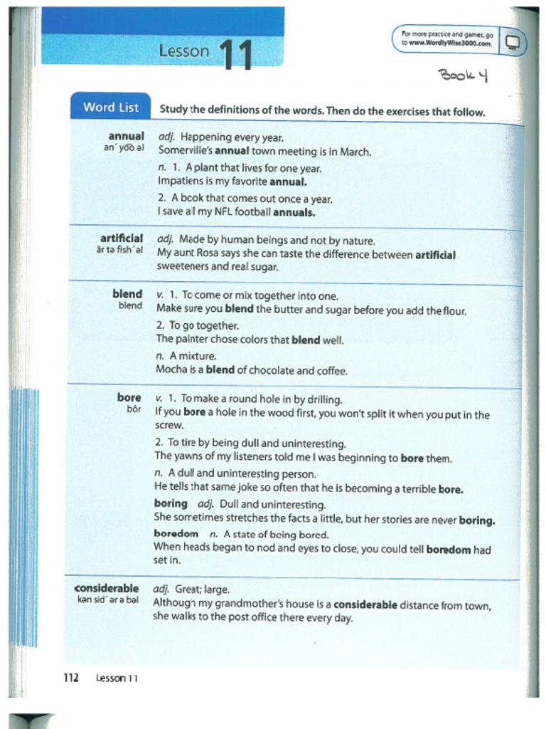 Wordly Wise Book 4 Lesson 11 Example | PDF