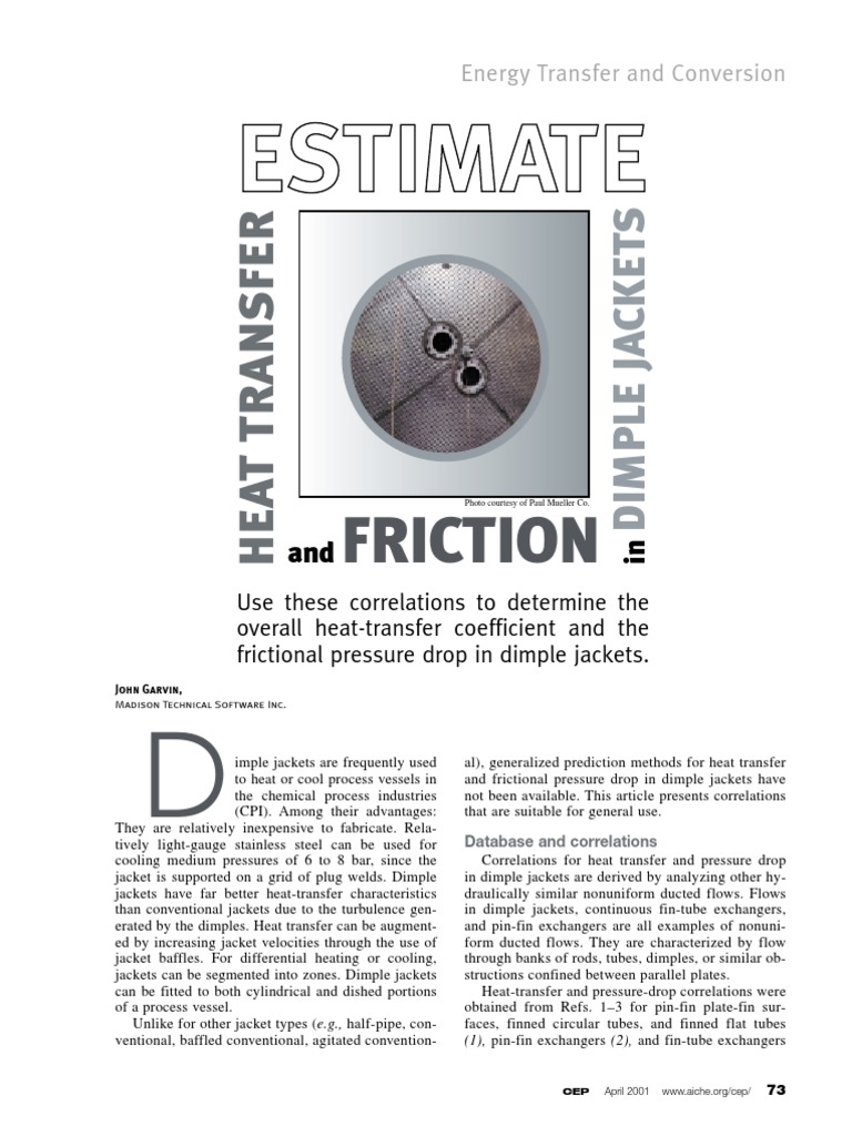 Dimple Jacket Heat Transfer Estimation PDF | PDF | Correlation And ...