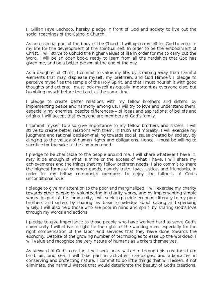 Pledge | Catholic Church | God