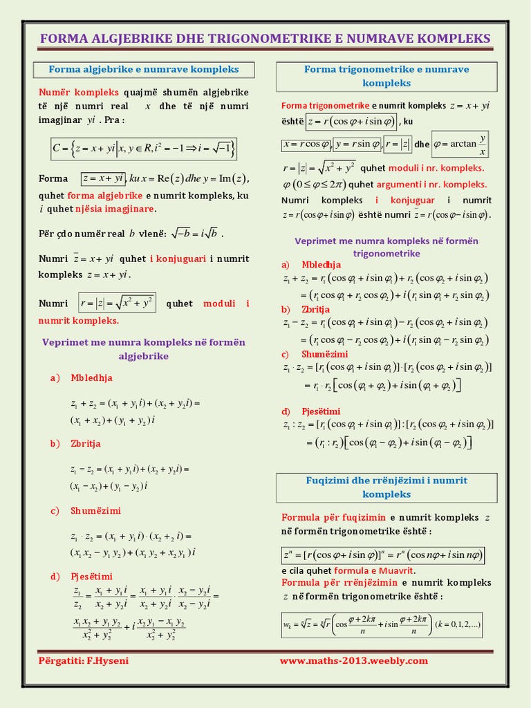 Forma Algjebrike Dhe Trigonometrike e Numrave Kompleks