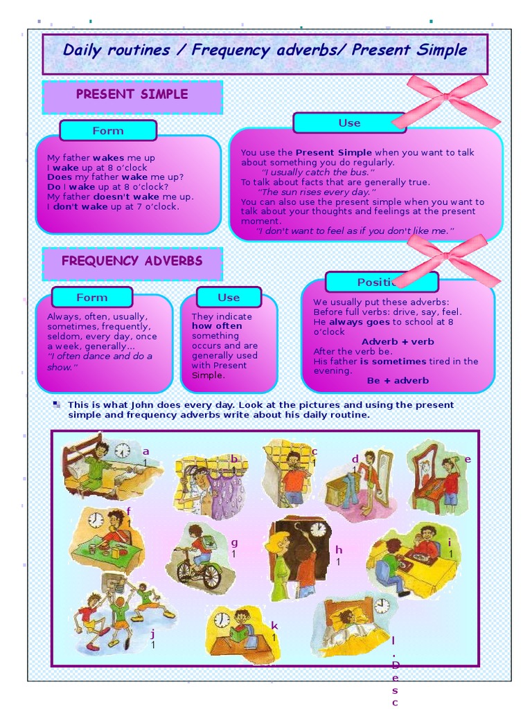 Daily Routines / Frequency Adverbs/ Present Simple | PDF | Adverb | Syntax