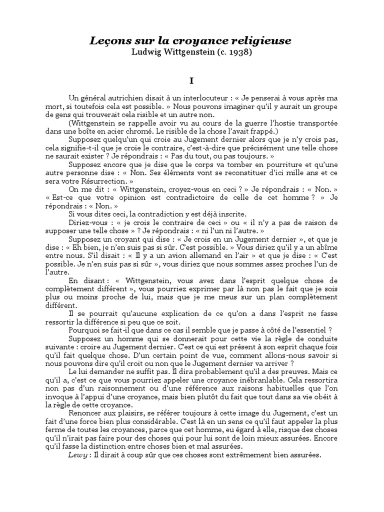 Croyance religieuse et pensée de Wittgenstein | PDF | Adam | Image