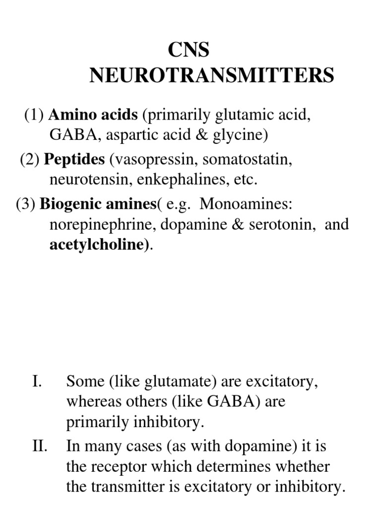CNS Neurotransmitters: Acetylcholine) | PDF | Neurotransmitter | Inhibitory Postsynaptic Potential