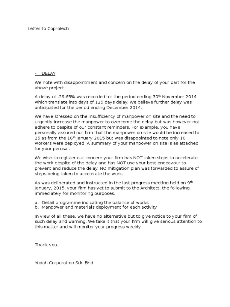 Warning Letter for Project Delay | PDF